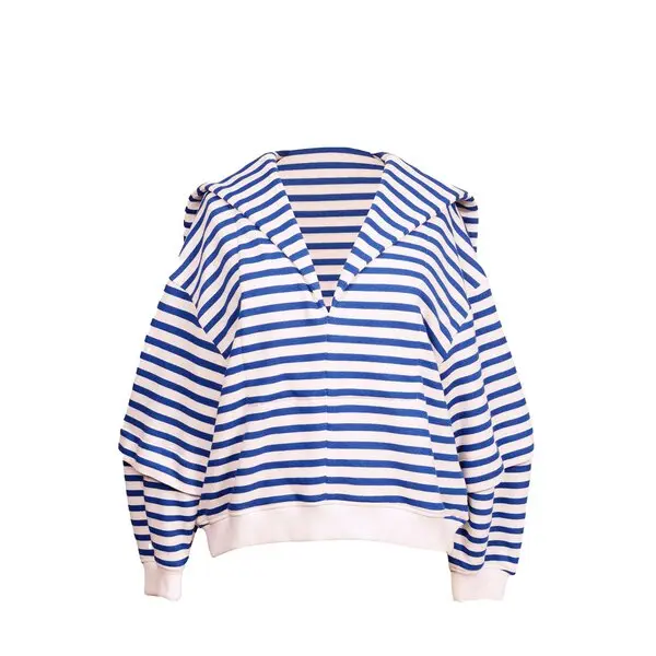 IOANA CIOLACU White / Blue White & Navy Striped V-neck Capeshirt - White/blue