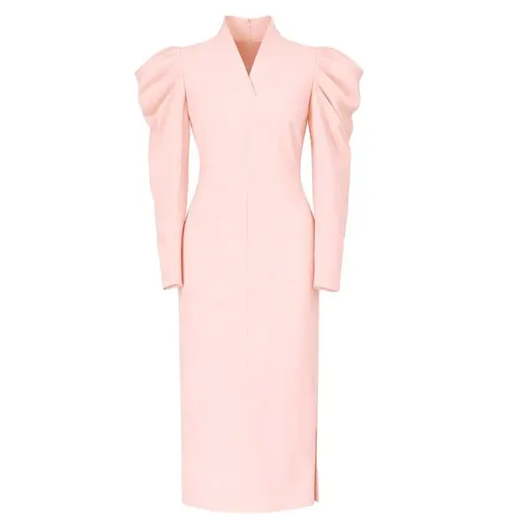 JULIA ALLERT Crepe Midi Dress With Statet Sleeves – Pale - Pink