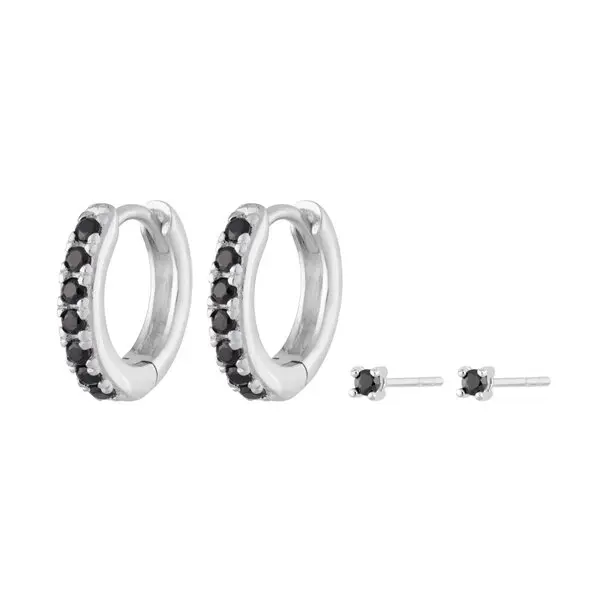 SCREAM PRETTY Silver And Black Stone Huggie & Tiny Stud Earrings - Silver/black