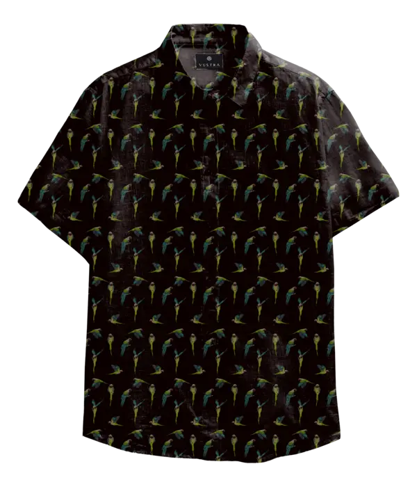 VUSTRA Tropical Parrot Print Short-sleeve Button-down Shirt - Brown