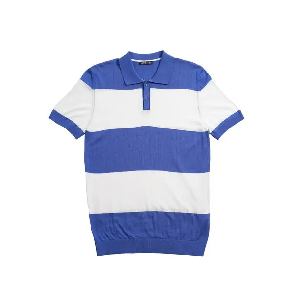 EIGHT X Blue / White Gondola Knit Striped Polo Royal Blue - Blue/white