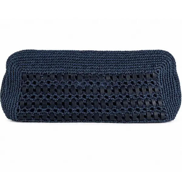 HAMEL ATELIER Handwoven Leather Raffia Clutch / Navy - Blue
