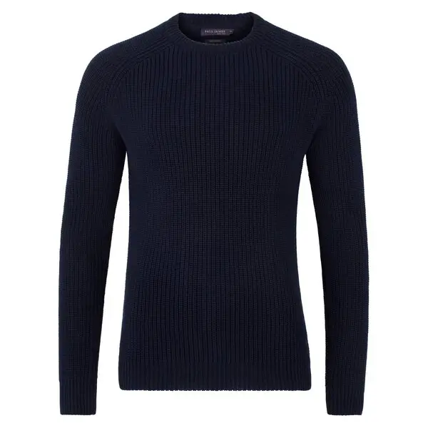 PAUL JAMES KNITWEAR Heavyweight Cotton Clark Fisherman Rib Knit Jumper Navy - Blue
