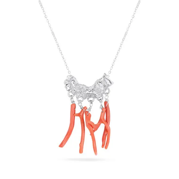 ARIANNE DELANEY Vibrant Red Coral Statet Necklace - Silver