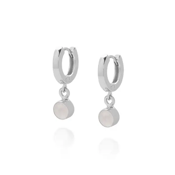 NELLOU JEWELLERY Neutrals Gem Hoop Birthstone Earrings April Sterling Crystal - Silver
