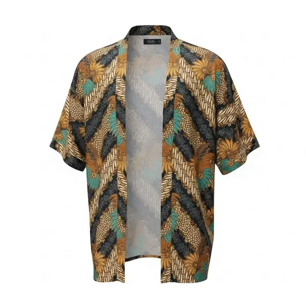 ORIGIN OF HEARTS Neutrals Nassau Resort Satin Kimono Shirt - Blue