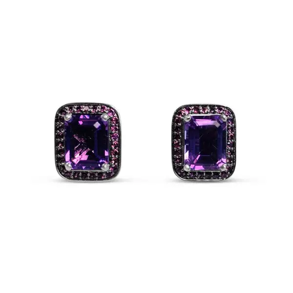 BELLUS DOMINA Sterling Silver Amethyst & Cubic Zirconia Square Earrings
