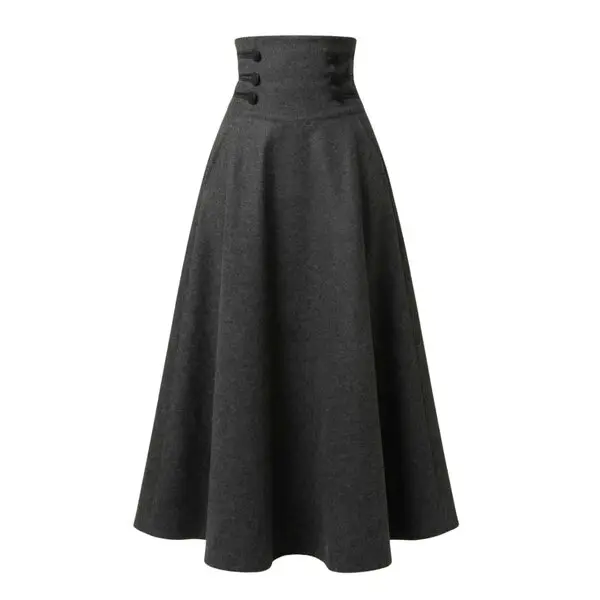 NIKKA PLACE Ultra High Waist Wool Maxi Skirt With Pockets In Dark Gray Colour - Grey