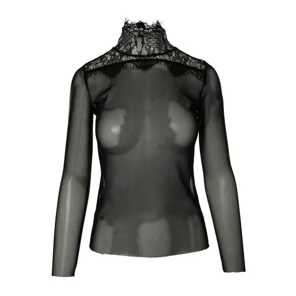 SILVIA SERBAN Tulle Blouse With Lace Detail - Black