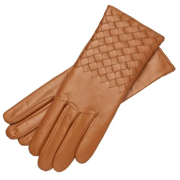 1861 GLOVE MANUFACTORY Trani Woven Leather Gloves In Camel - Brown