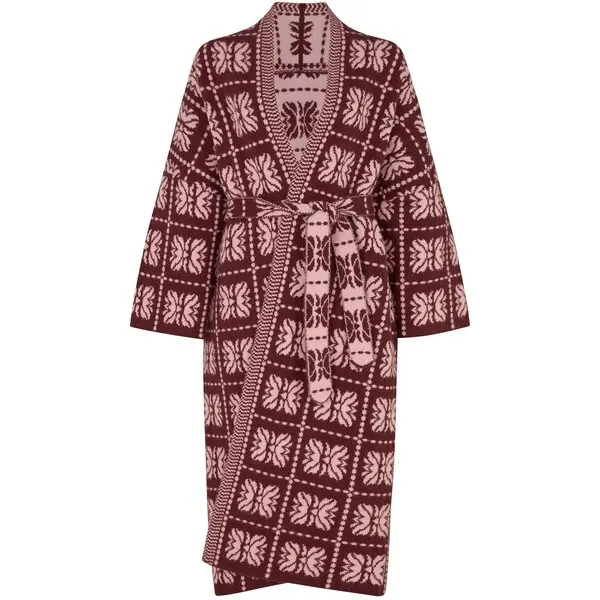 RAFFYA Ally Abstract Print Long Line Cardigan - Pink