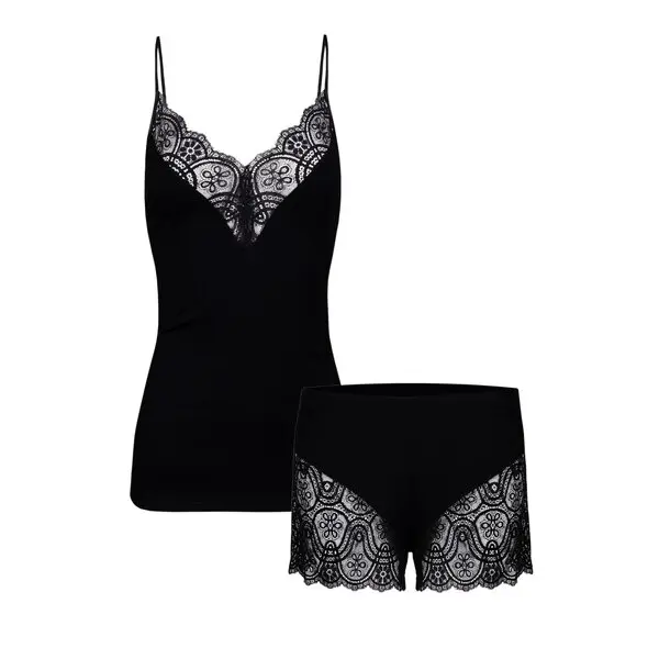 OH!ZUZA NIGHT&DAY Lace Trim Pyjama Set - Black