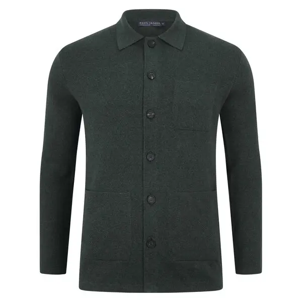 PAUL JAMES KNITWEAR Midweight Cotton Benjaminn Work Shirt Jaspe - Green