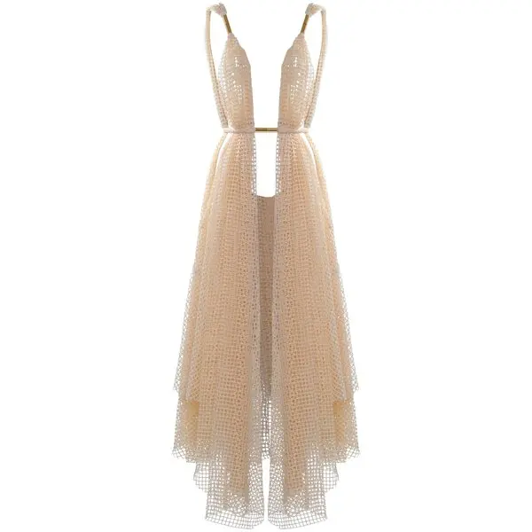 ANTONINIAS Neutrals Clamitus Long Mesh Beach Cover-up - Beige