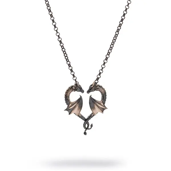 EBRU JEWELRY Twin Dragon Heart ’s Sterling Necklace - Silver