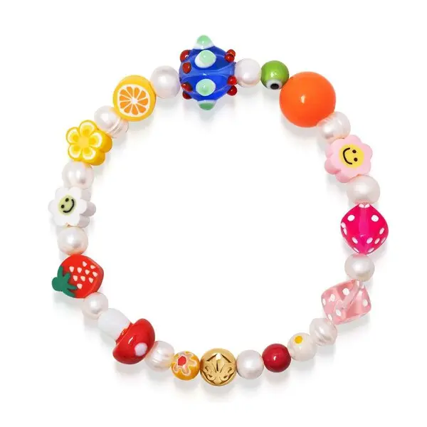 NIALAYA JEWELRY Berry Pearl Bracelet With Assorted Beads - Yellow