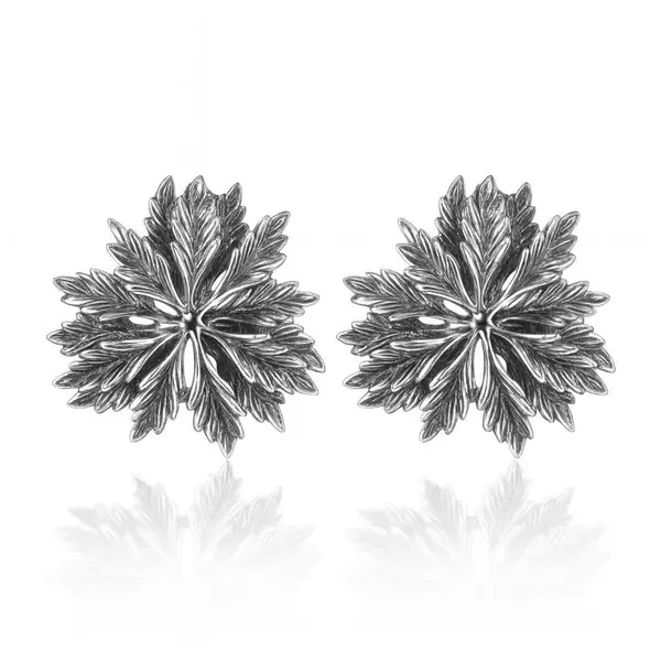 UNALOE Sterling Leaf Floral Stud Earrings – Botanical Statet Design – Handmade Italian Jewelry - Silver