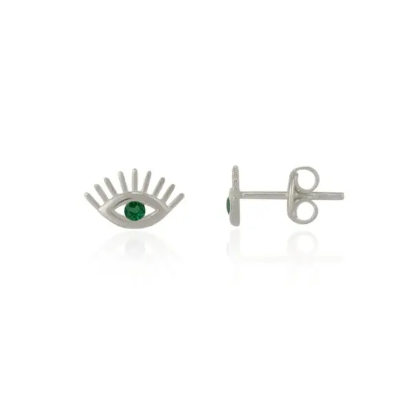 SPERO LONDON Emerald Color Eye Stud Earring Sterling - Silver