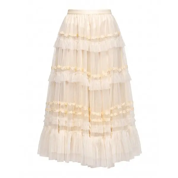 TANTRA SPAIN SL Neutrals Layered Tulle Skirt With A Ruffled Hem And Embroidered Trim All Around - Beige