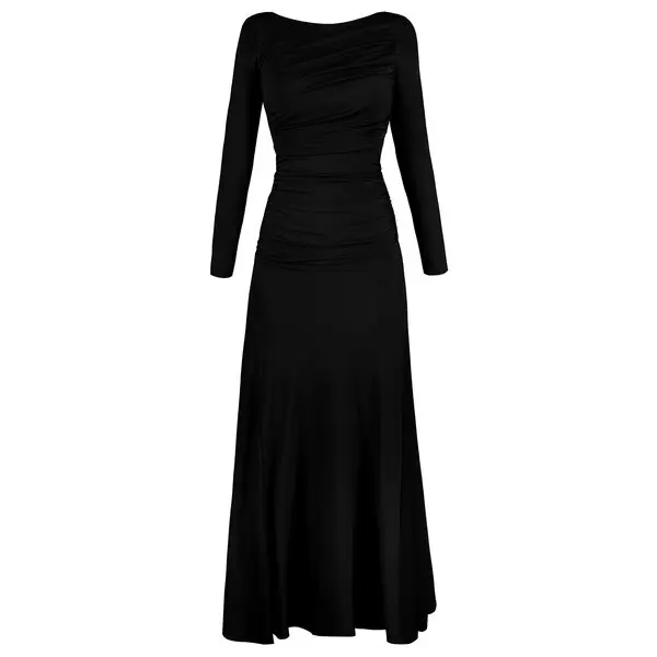 ALINA CERNATESCU Agua Maxi Draped Day Cocktail Office Viscose Dress - Black