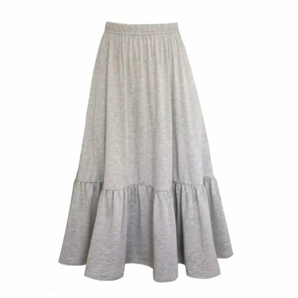 FROCK TALES Boho Gathered Midi Skirt With Pockets - Grey
