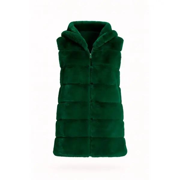 TANTRA SPAIN SL Fur Vest With Hood And Zipper Closure - Green