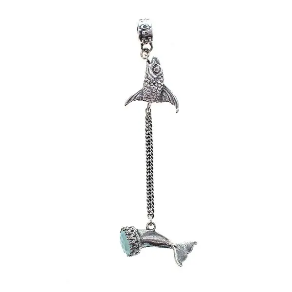 GEM KINGDOM Fishtail Sterling Silver Aqua Agate Pendant - Blue