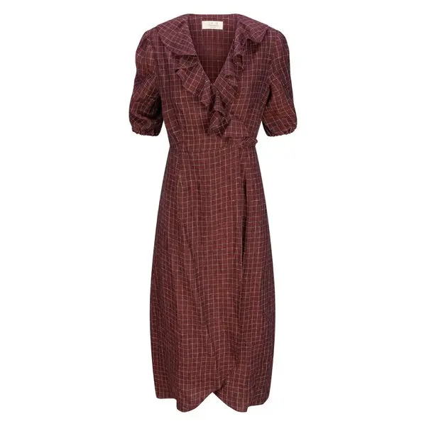 INTROVERTIE VIENNA Cornwall Burgundy Bliss Linen Wrap Dress Maxi - Red