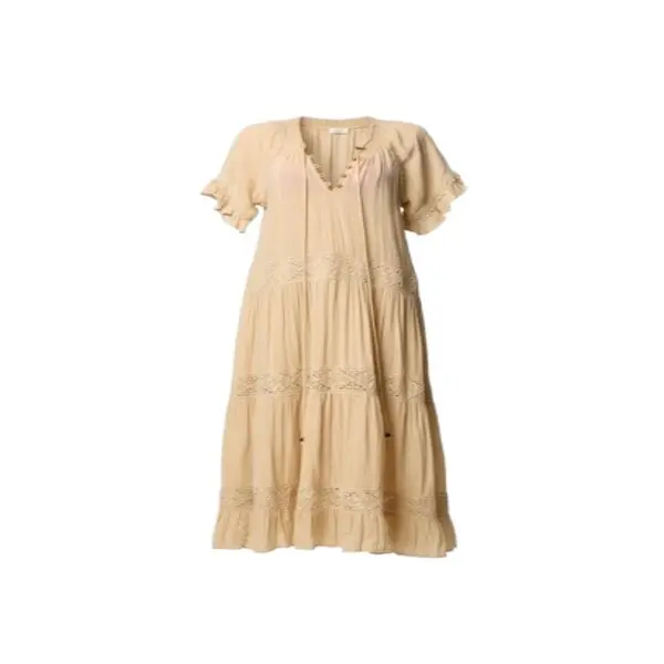 Saachi Cotton Long Beige Kaftan Dress - Brown