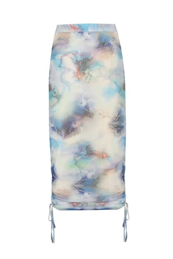 NO'DESIGN Sheer Midi Skirt With Side Ruched Detail - Blue
