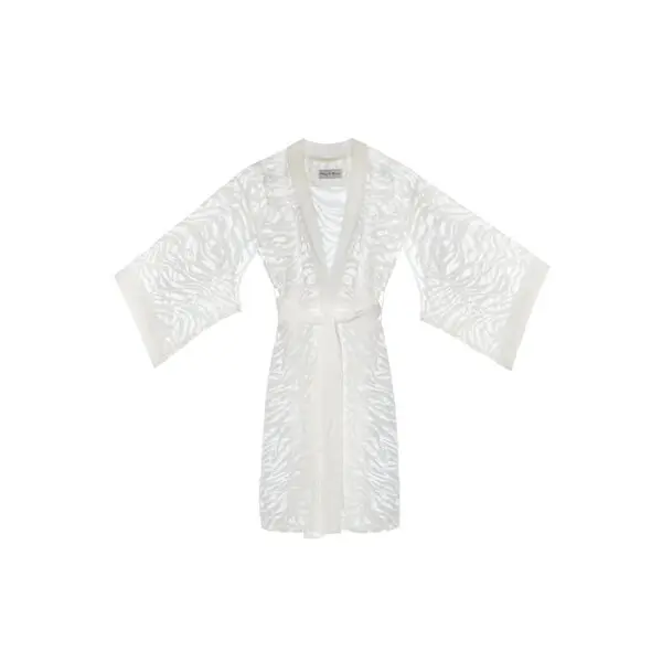 WOMEN & WOMEN Sevilla Off- Color, Sheer Zebra Patterned Design Kimono - White