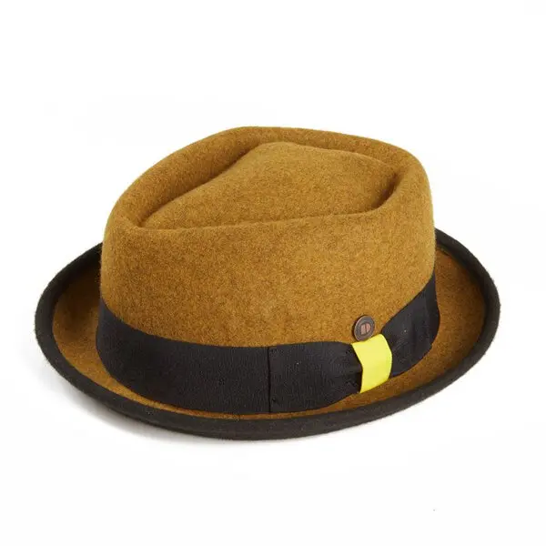 DASMARCA HATS Jackson Mustard Yellow Wool Felt Two Toine Porkpie Hat - Orange
