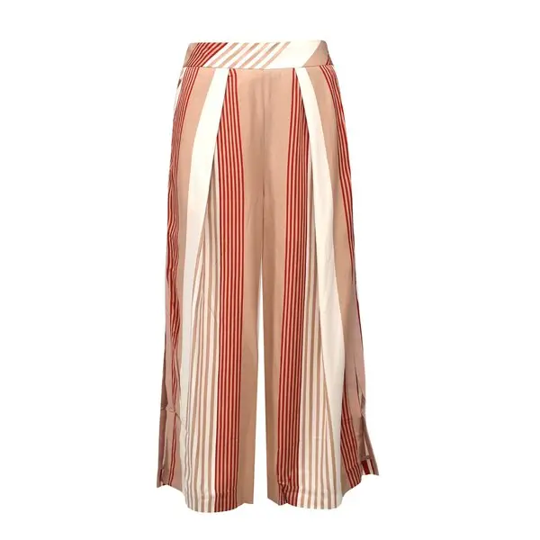 SMART AND JOY Stripe Print Fold Capri Pants -red - Orange