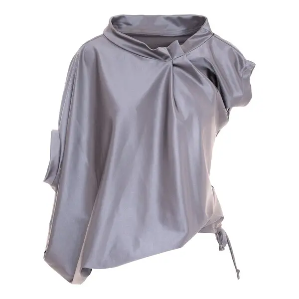 SILVIA SERBAN Grey / Silver Asymmetric Oversized Blouse With Pleated Collar - Grey/silver