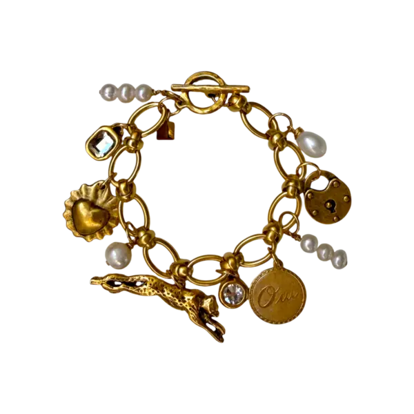 SCCOLLECTION Lola & Pearl Cheetah Charm Bracelet - Gold