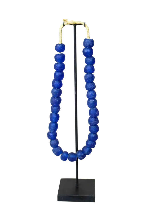 Botanical Boys Ghana Glass Beads Necklace, Dark Eighty Five Eight - Blue