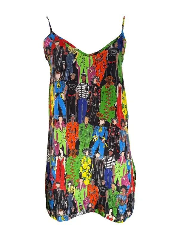 ANY OLD IRON Orange / Black Multicolor Heroes Printed Short Dress - Orange/black