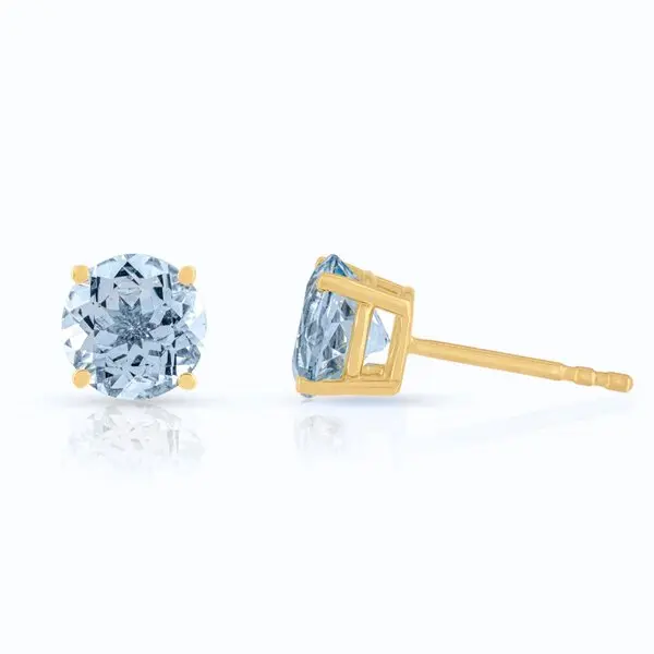 AVIR NEW YORK Solid Yellow Gold Round Natural Aquamarine Two Carat Total Weight Stud Earrings - Blue