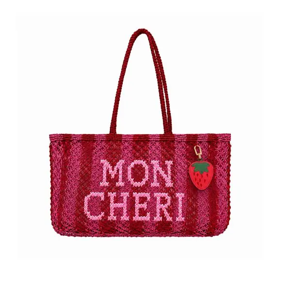 LILLY LOVES Mon Cheri Jute Tote With Cherry Charm - Pink