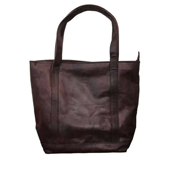 BERBER LEATHER The Nador Tote Bag In Dark - Brown
