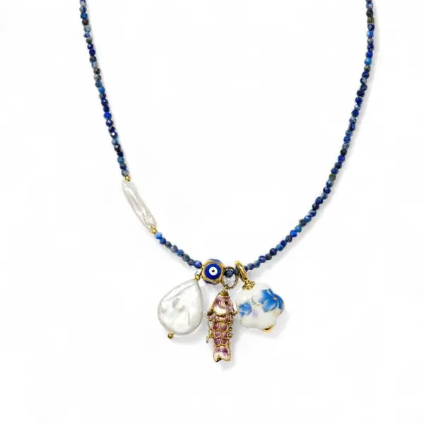 ALEXIE OF ATHENS Voula Evil Eye Talisman Necklace - Blue