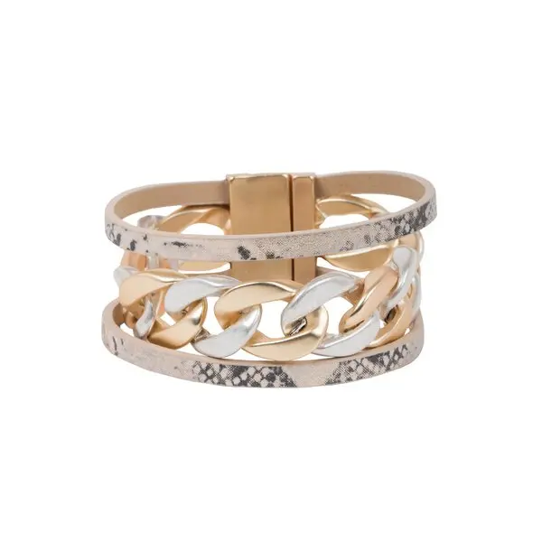 Saachi Metal Chain Link Leather Bisque Bracelet - Black
