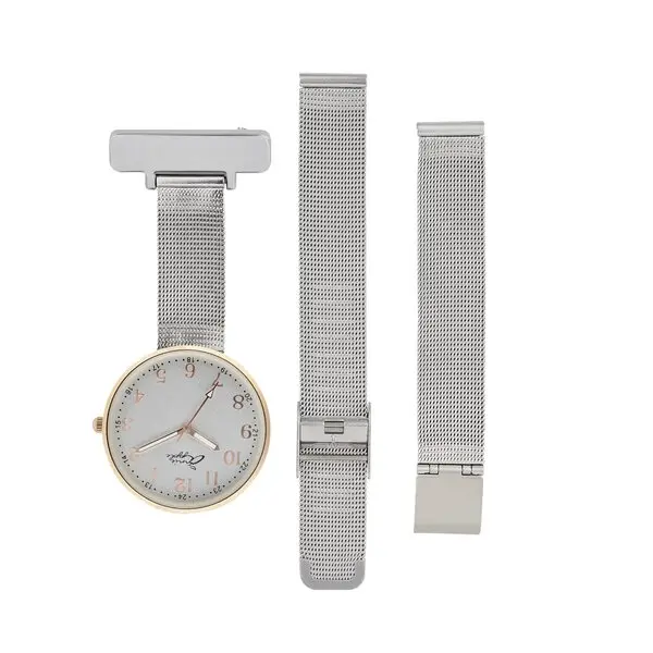 BERMUDA WATCH COMPANY Annie Apple Empress Interchangeable Rose Gold, Mesh Wrist To Nurse Watch Ladies - Silver