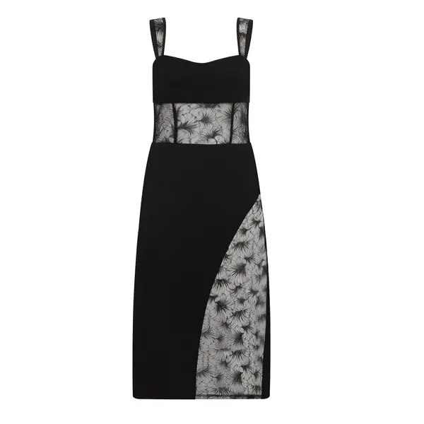 SOUR FIGS Lace Panelled Midi Dress - Black