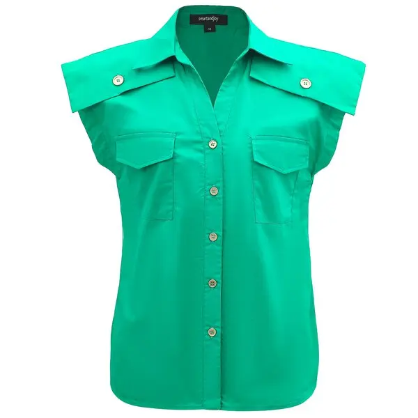 SMART AND JOY Sleeveless Shirt With Shoulder Flaps - Green