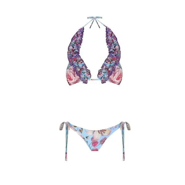 NUR KARAATA Triangle Blu Ruffle Bikini Set - Blue