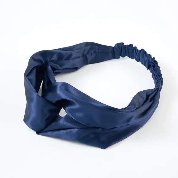 SOFT STROKES SILK Pure Mulberry Silk Turban Style Headband Set Of Two Deep Navy - Blue