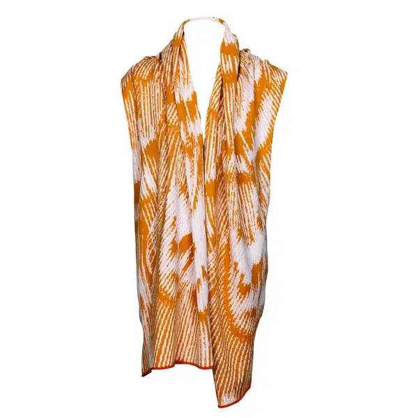 ESSIEN & EMRE Neutrals / Volucer Merino Wool Pattern Scarf Peach - Yellow
