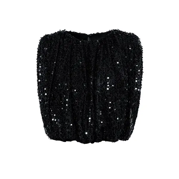 AGGI BY HALEWSKI Gaja Sparkle Sleeveless Loose Sequin Top - Black