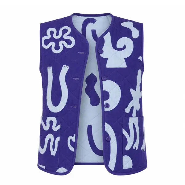 WILD CLOUDS Organic Cotton Reversible Quilted Gilet In Things - Blue